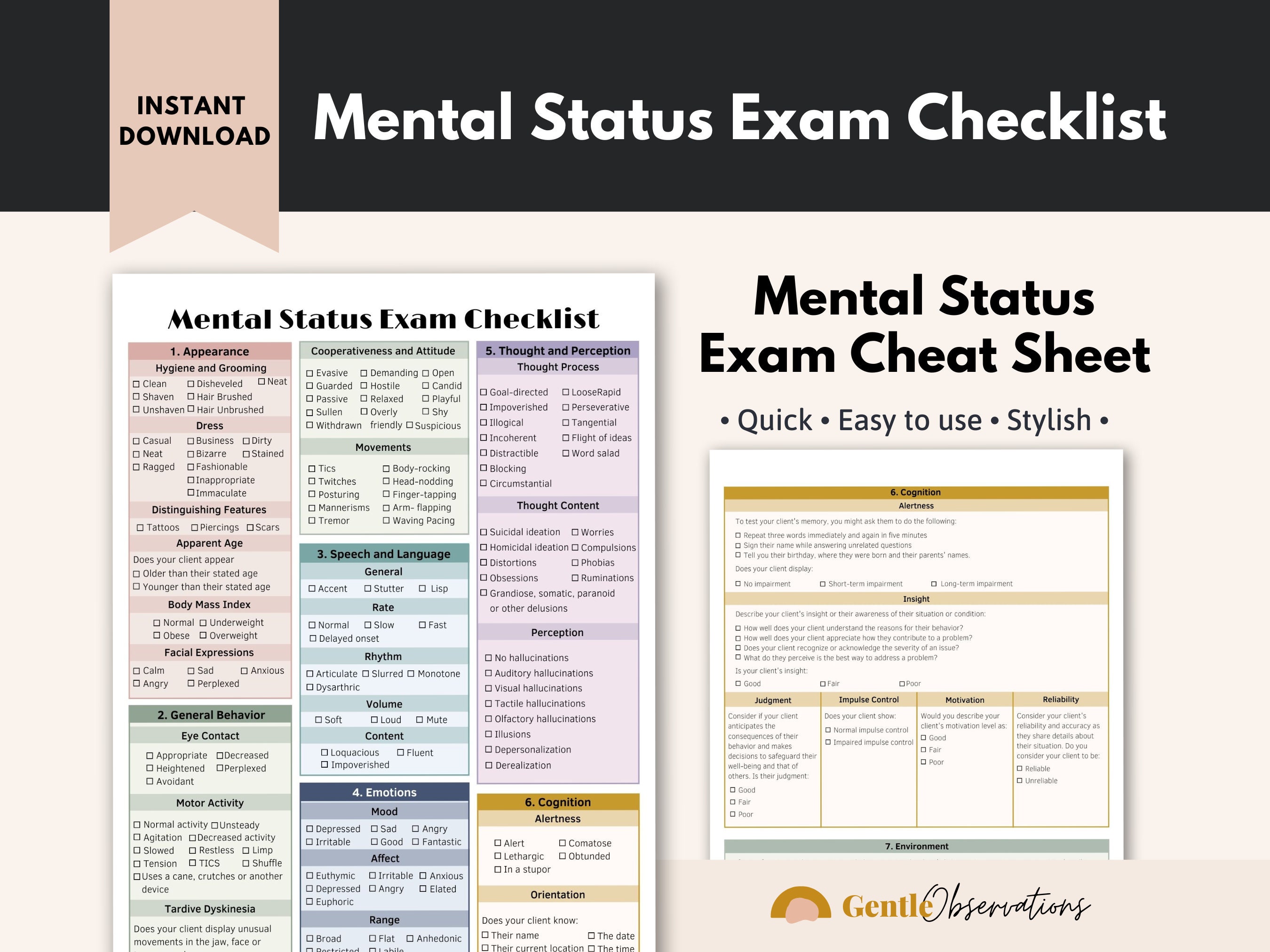 Mental Status Exam MSE Cheat Sheet Therapy Forms Intake - Etsy