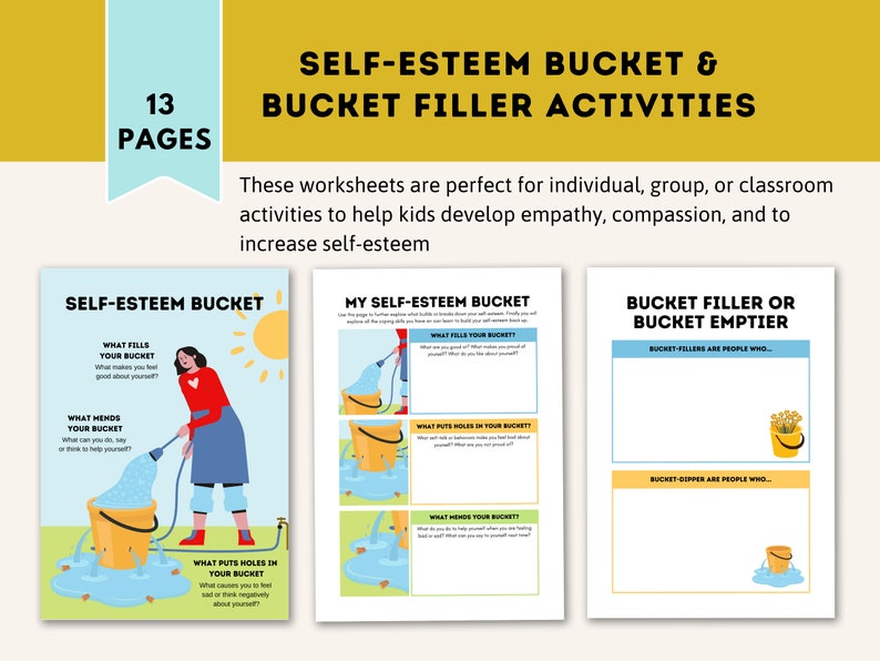 Self-esteem Kids Worksheets Bucket Filler Classroom - Etsy