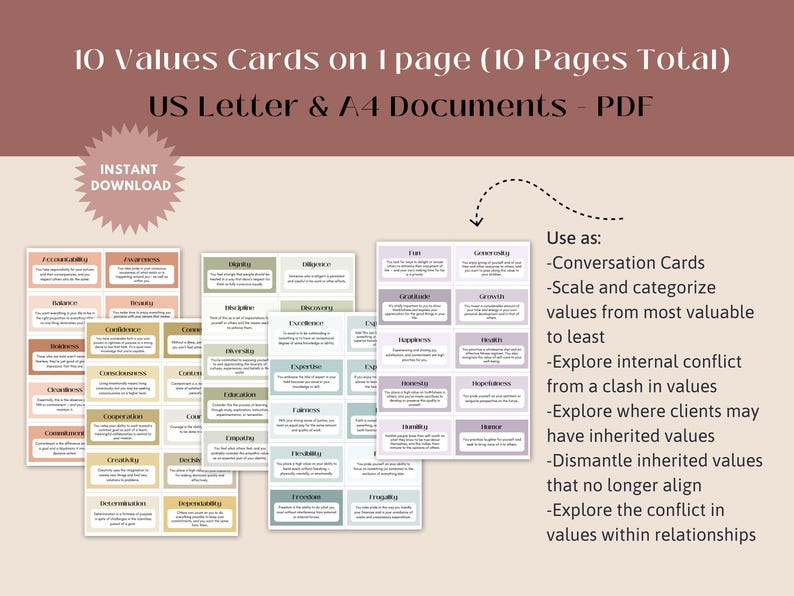 Core Values List, Values Exploration and Conversation Cards, Values ...