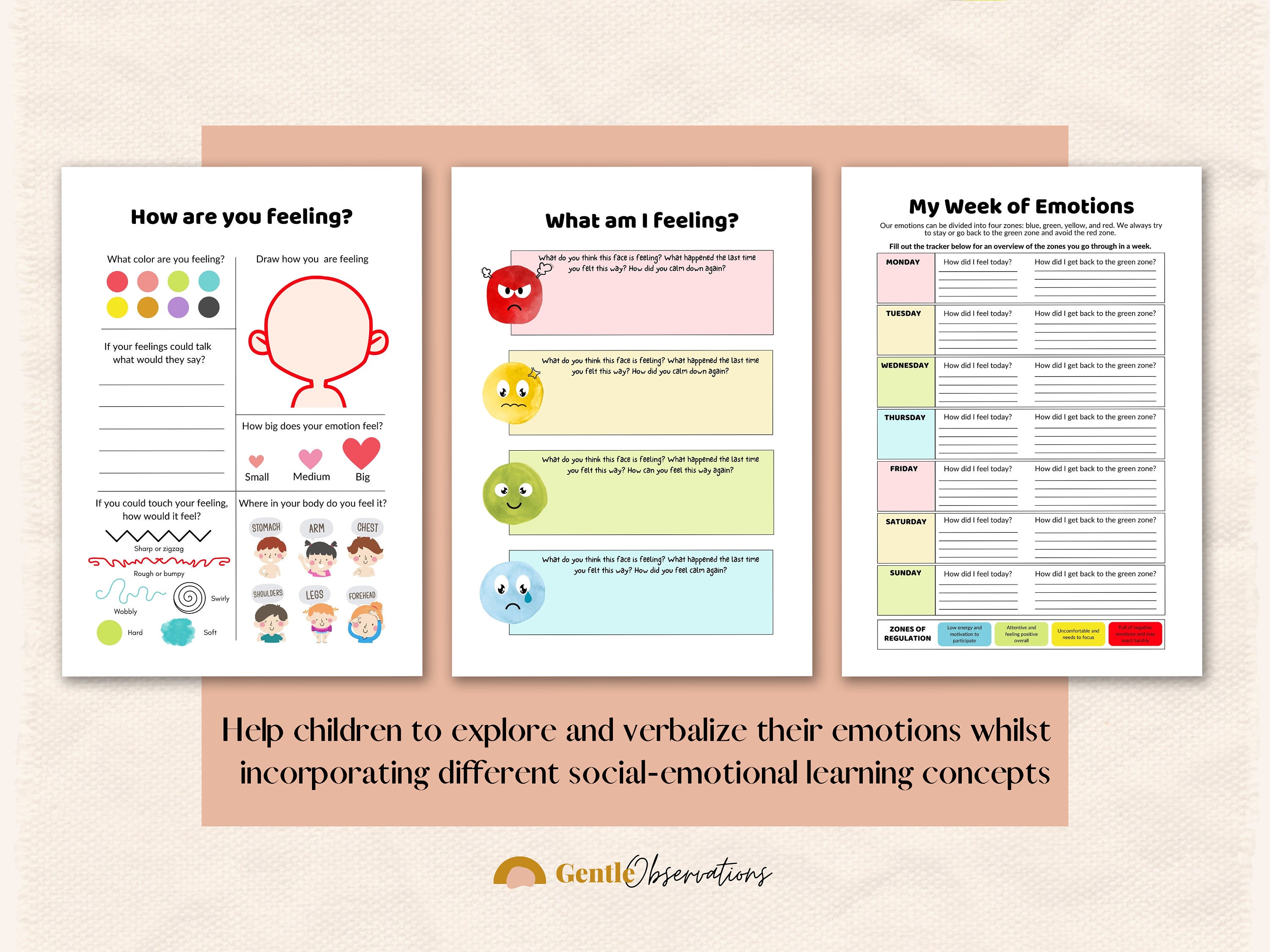 Zones of Self-regulation Feelings Worksheet and Emotions Chart, School ...