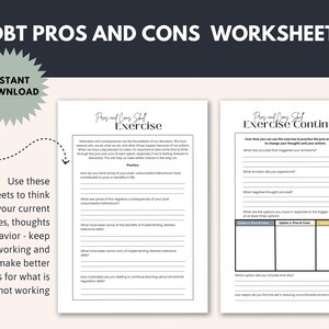 DBT Cost-benefit Analysis, DBT Pros and Cons Skill Worksheets, Distress ...