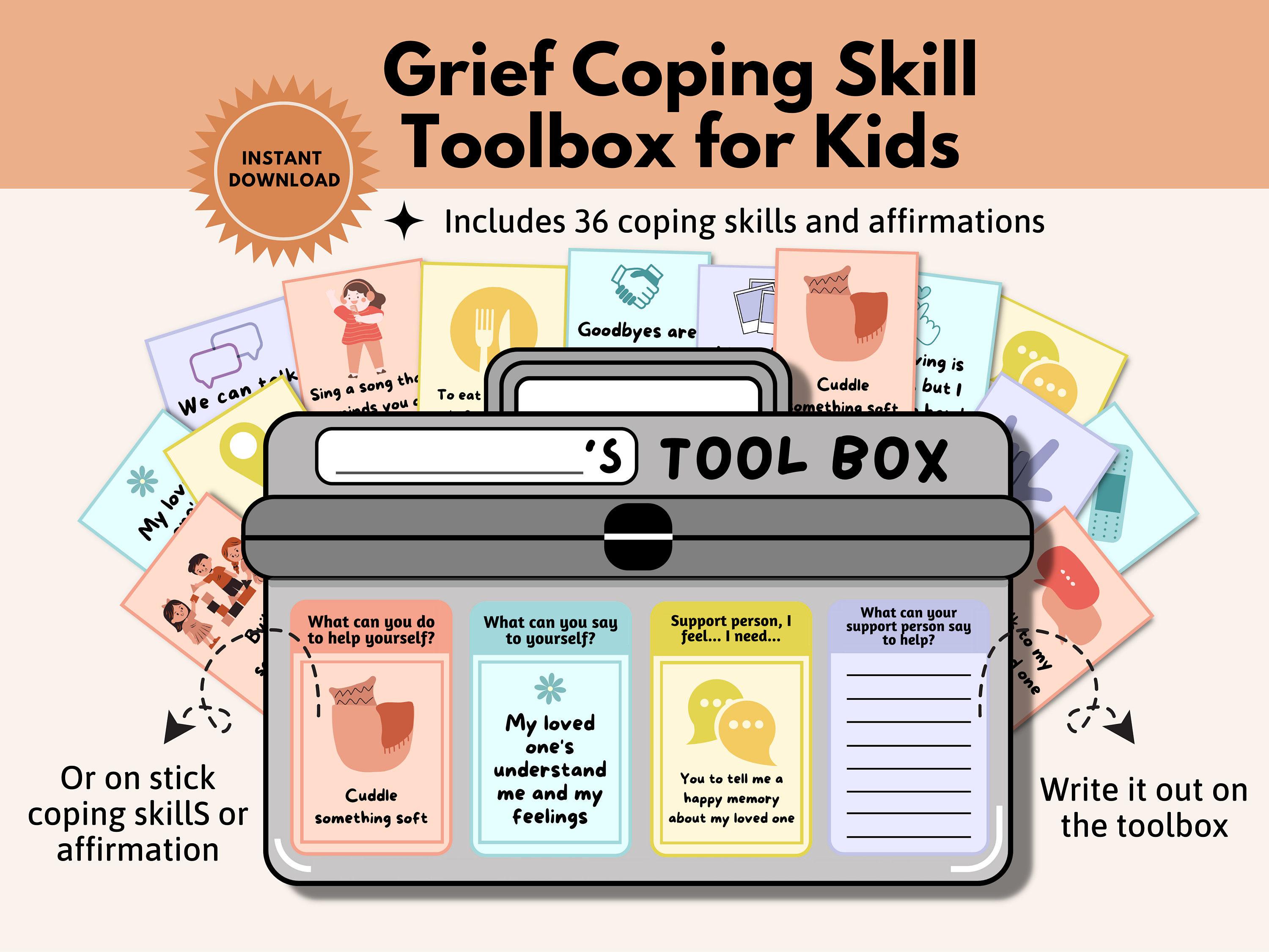 Grief and Loss Toolbox for Kids Grief Coping Skill Cards, Grief Prompts ...