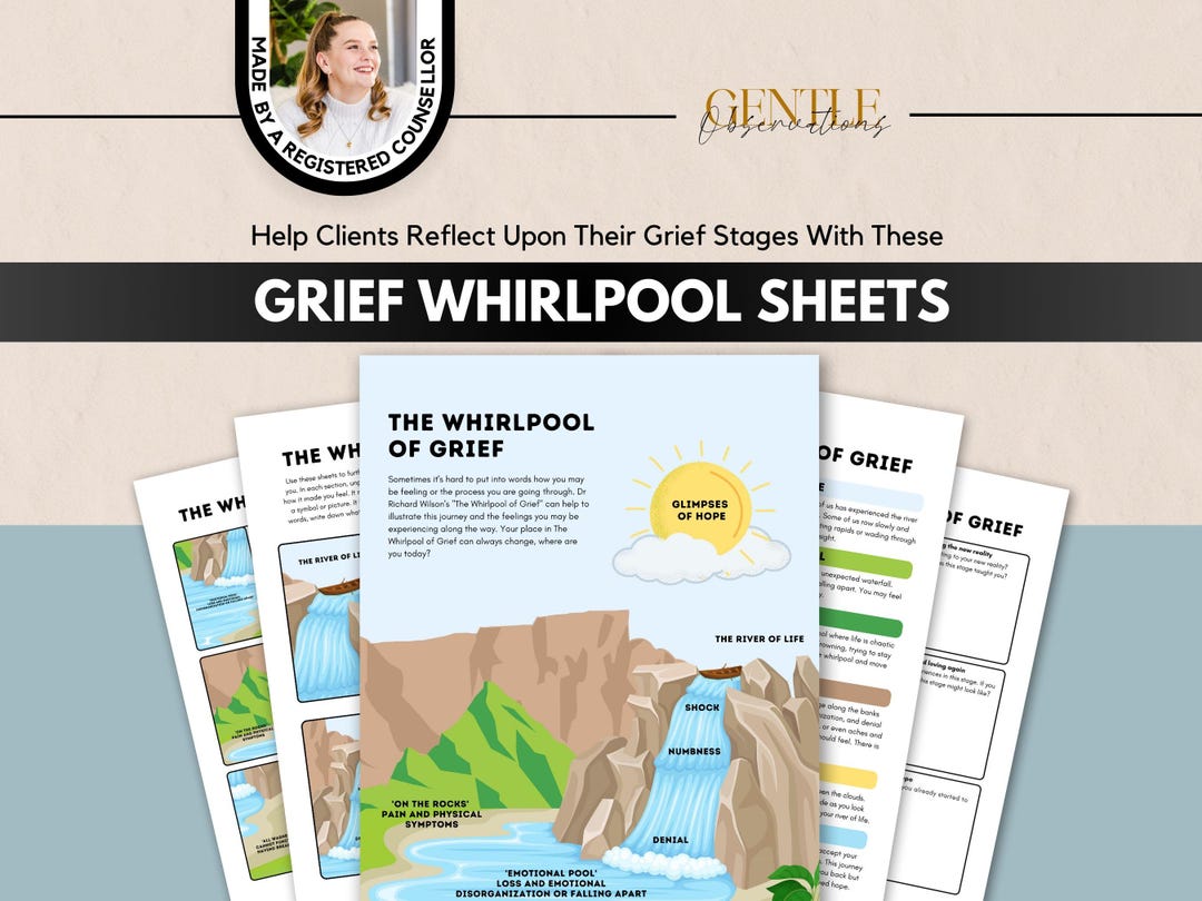 The Grief Whirlpool Worksheets, Stages of Grief, Grief and Loss Journal ...