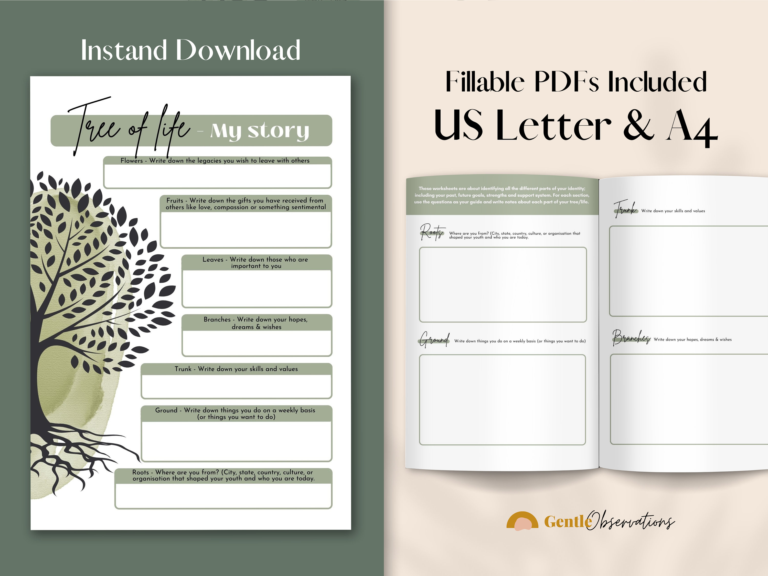 Tree of Life Narrative Therapy Worksheets, Trauma PTSD Anxiety Relief ...
