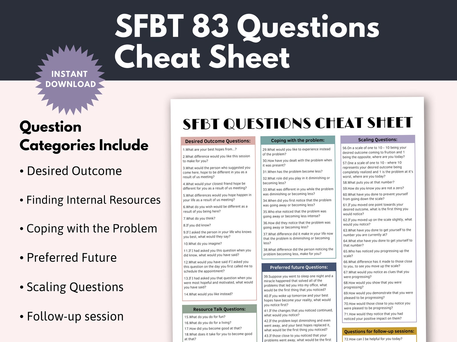 Solution Focused Therapy Questions Cheat Sheet for Therapists - Etsy