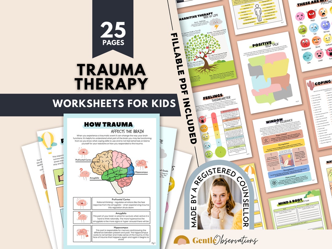 Trauma Therapy Worksheets for Kids, PTSD, Anxiety Relief, Mindfulness ...