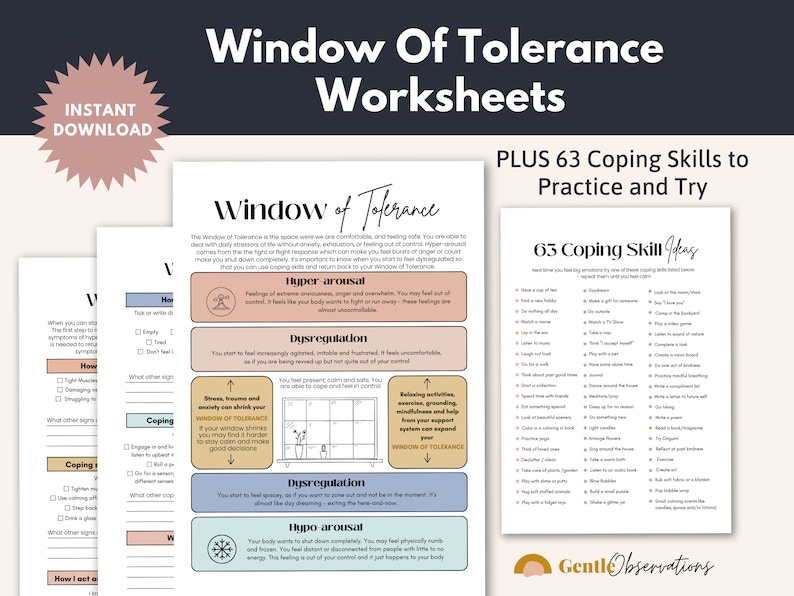 Window of Tolerance Adult Worksheets Trauma Therapy Arousal - Etsy