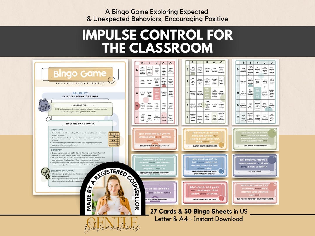 Impulse Control Bingo Game for Classroom Management, Positive ...