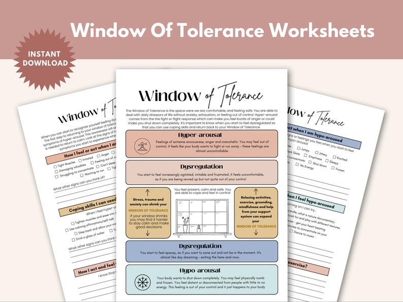 Window of Tolerance, Adult Worksheets, Trauma Therapy, Arousal States ...