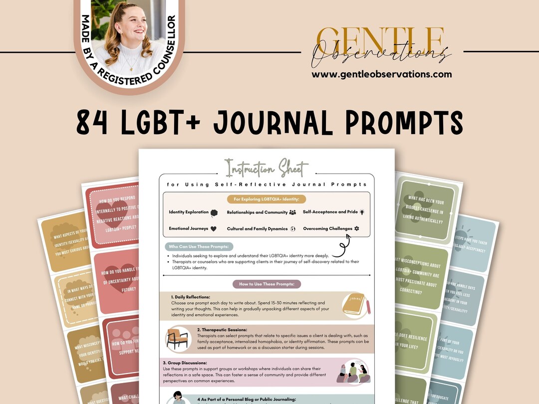LGBTQ+ Journal Prompts, Group Therapy Discussion Cards, LGBTQ+ ...