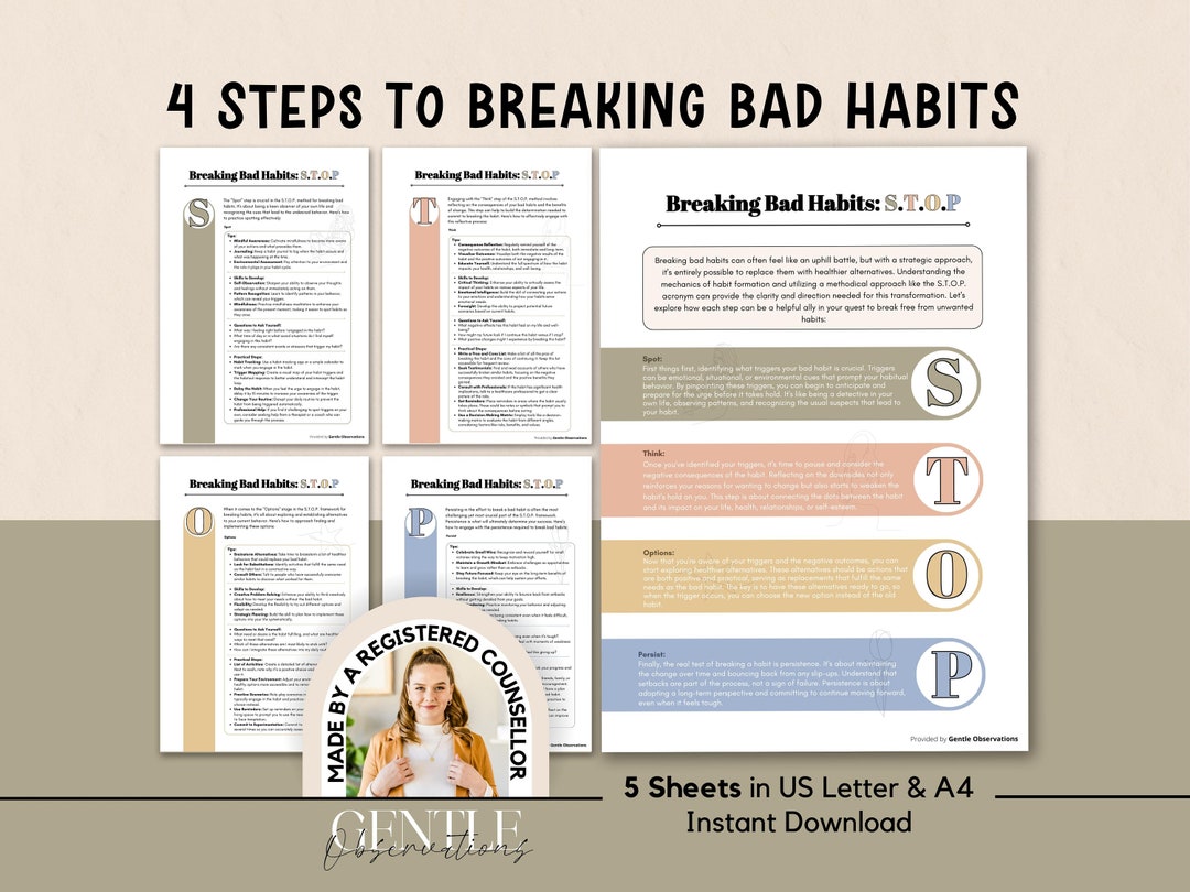 Breaking Bad Habits Psychoeducational Worksheets and Coping Skills List ...