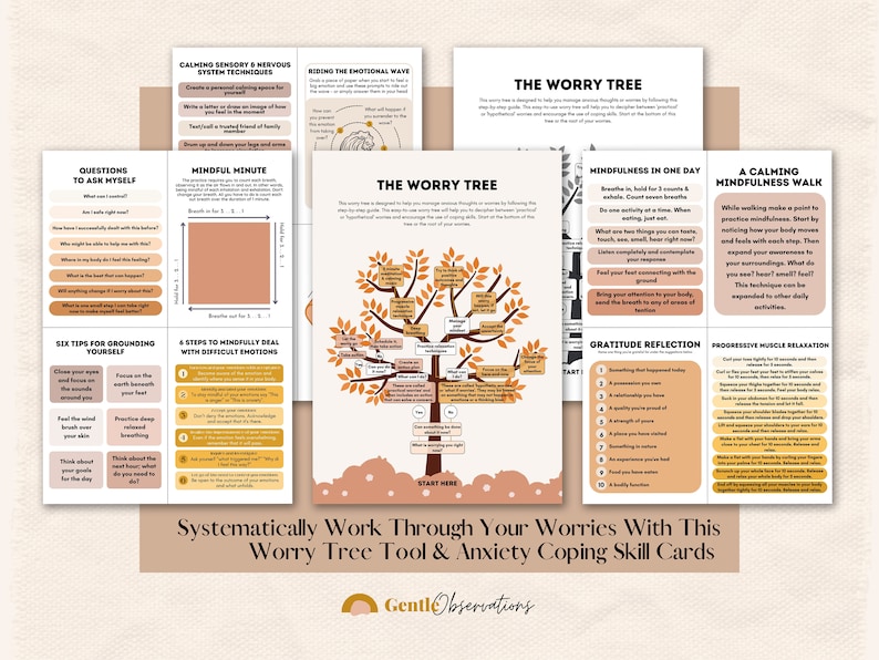 The Worry Tree Worksheets, GAD Anxiety Relief, Challenging Cognitive ...