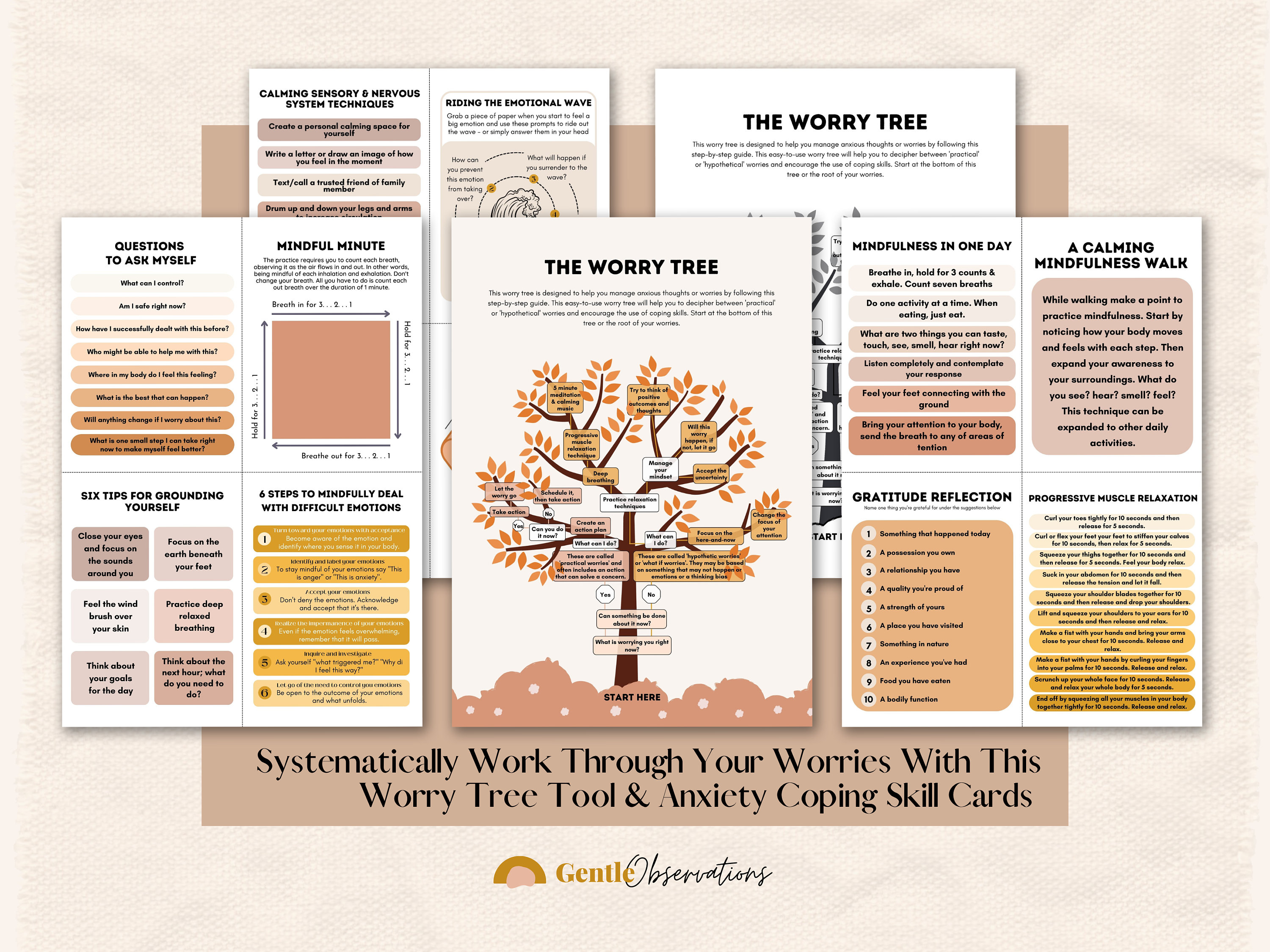 The Worry Tree Worksheets, GAD Anxiety Relief, Challenging Cognitive ...