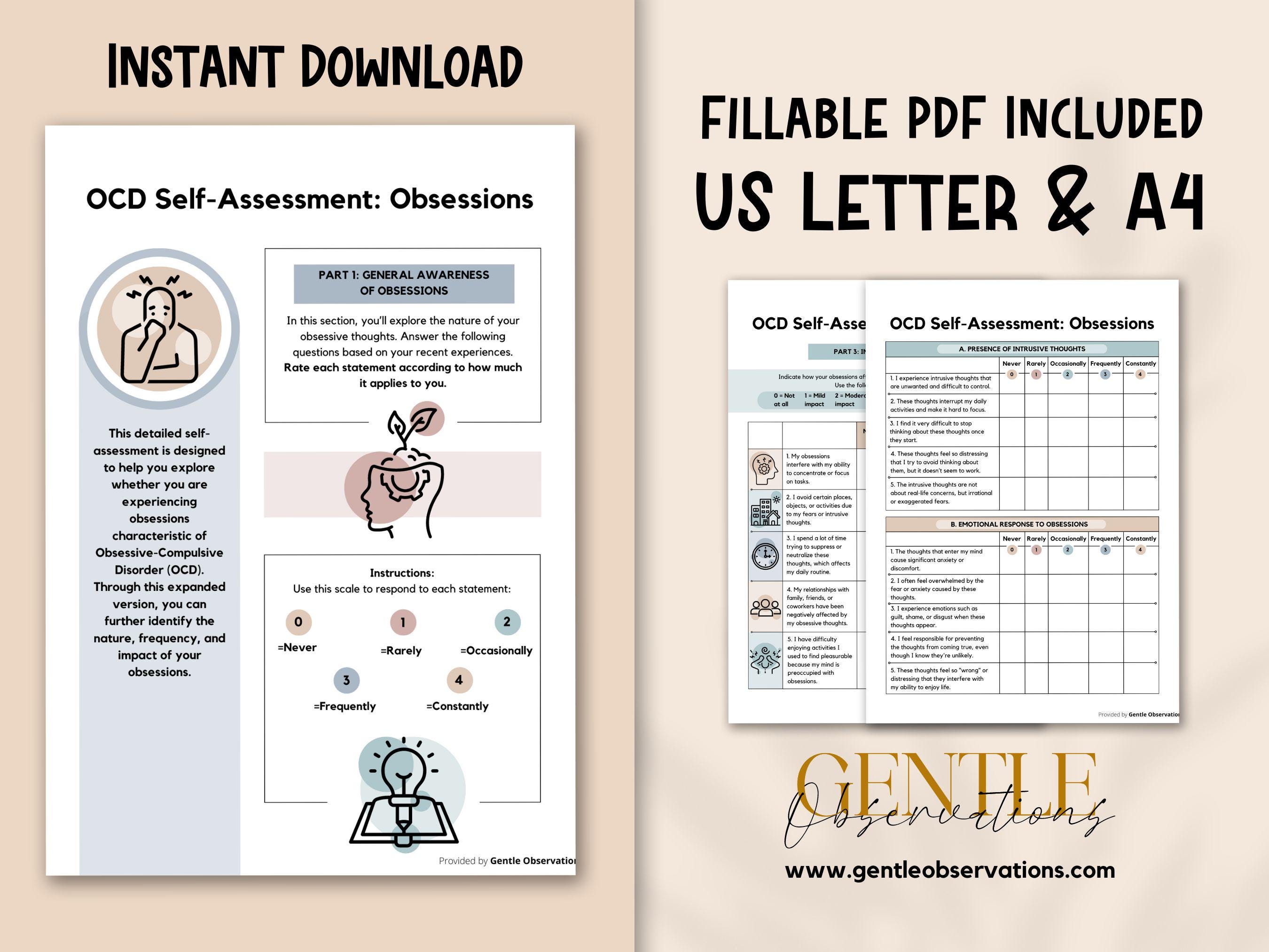 OCD Obsessions Self-assessment, OCD Worksheets, Obsessive Compulsive ...