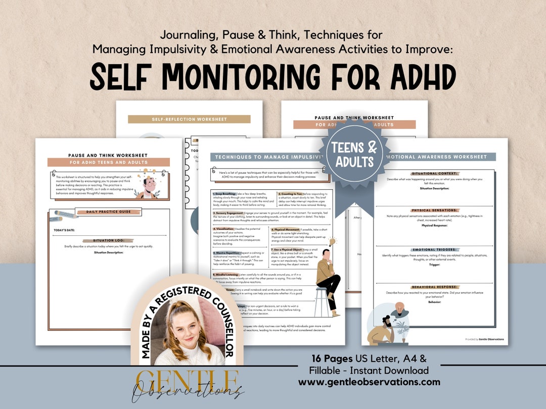Self-monitoring Executive Functioning Worksheets for Teens & Adults ...