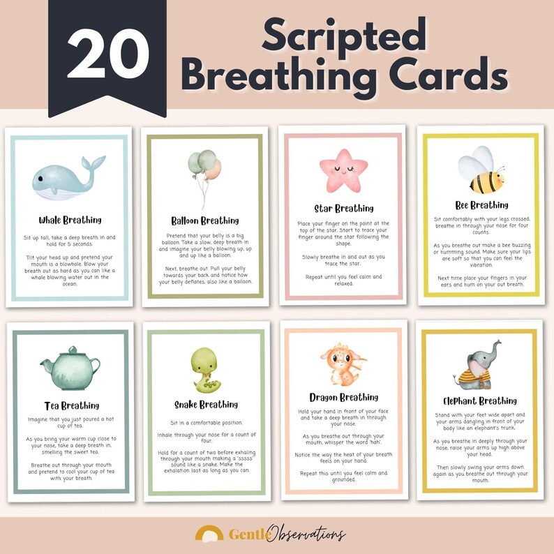 Scripted Mindfulness Breathing Cards for Kids Anxiety Relief - Etsy