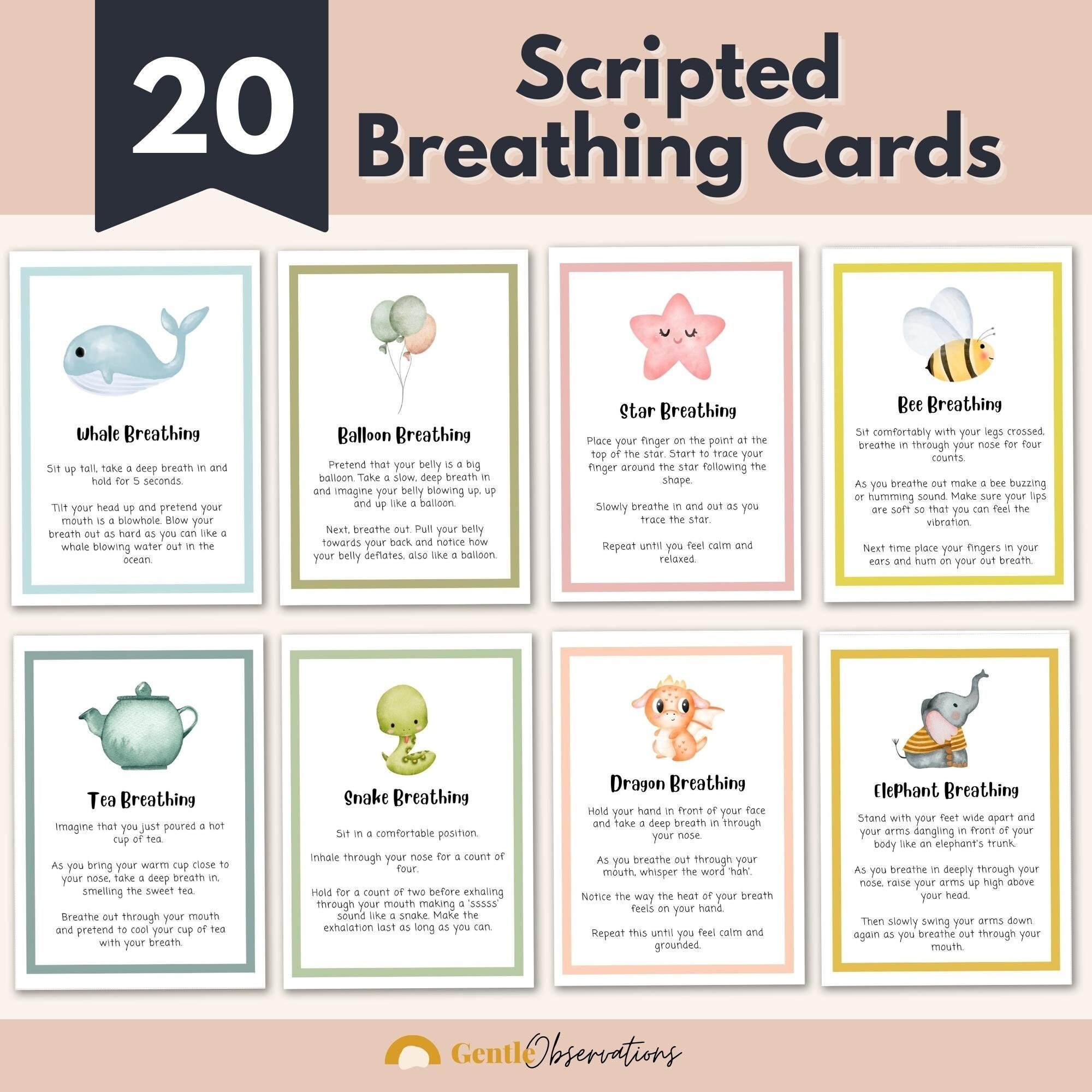 Scripted Mindfulness Breathing Cards for Kids Anxiety Relief - Etsy