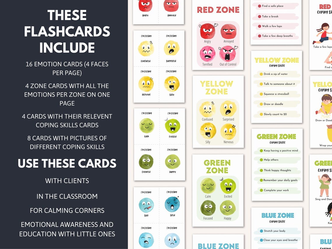 Zones of Self-regulation Coping Skills Cards Feelings Charts - Etsy ...