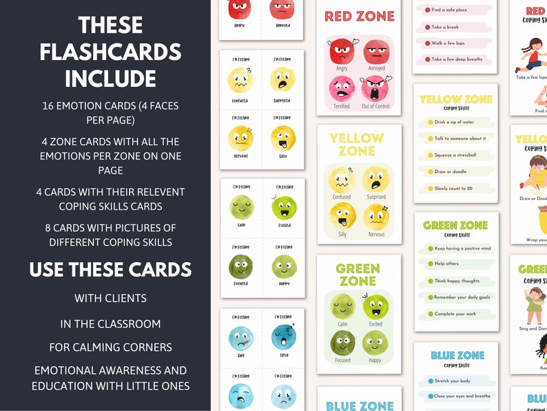 Zones of Self-regulation Coping Skills Cards Feelings Charts - Etsy ...