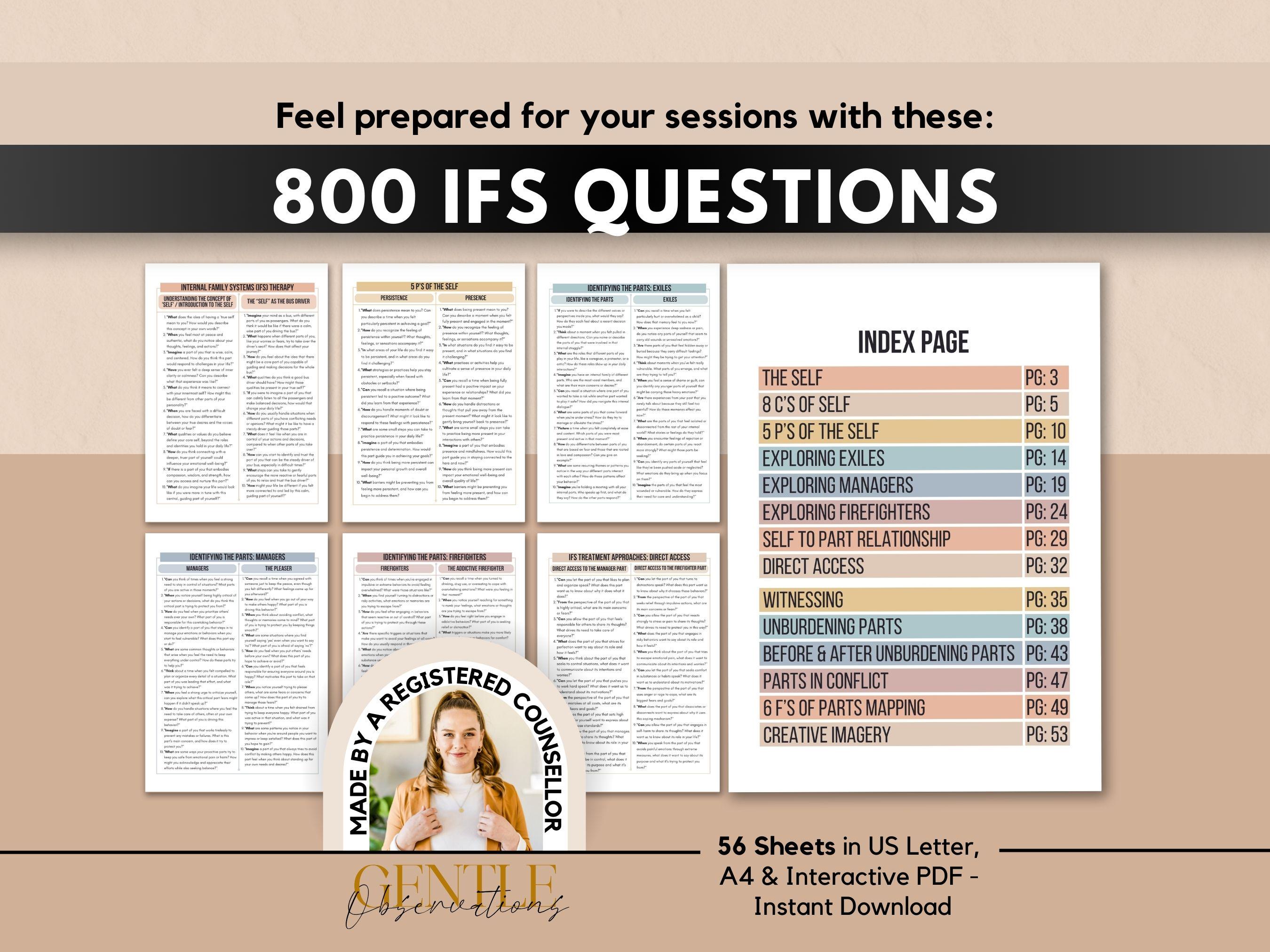 IFS Questions Cheat Sheet for Therapists, IFS Parts Work Therapy ...
