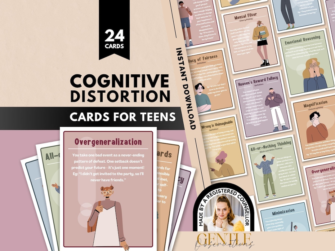 Cognitive Distortion Cards for Teens: CBT Cards, Cognitive Biases ...