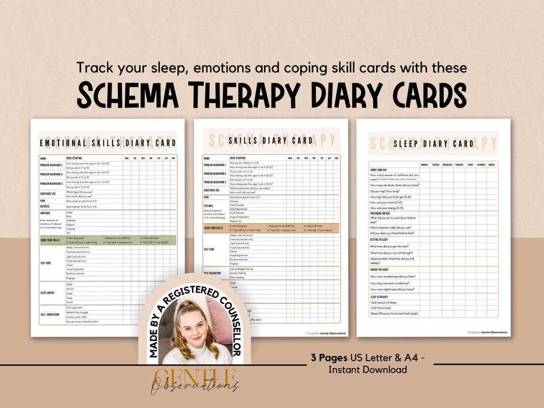 Schema Therapy Skills Diary Cards for Tracking Mental Health, Coping ...