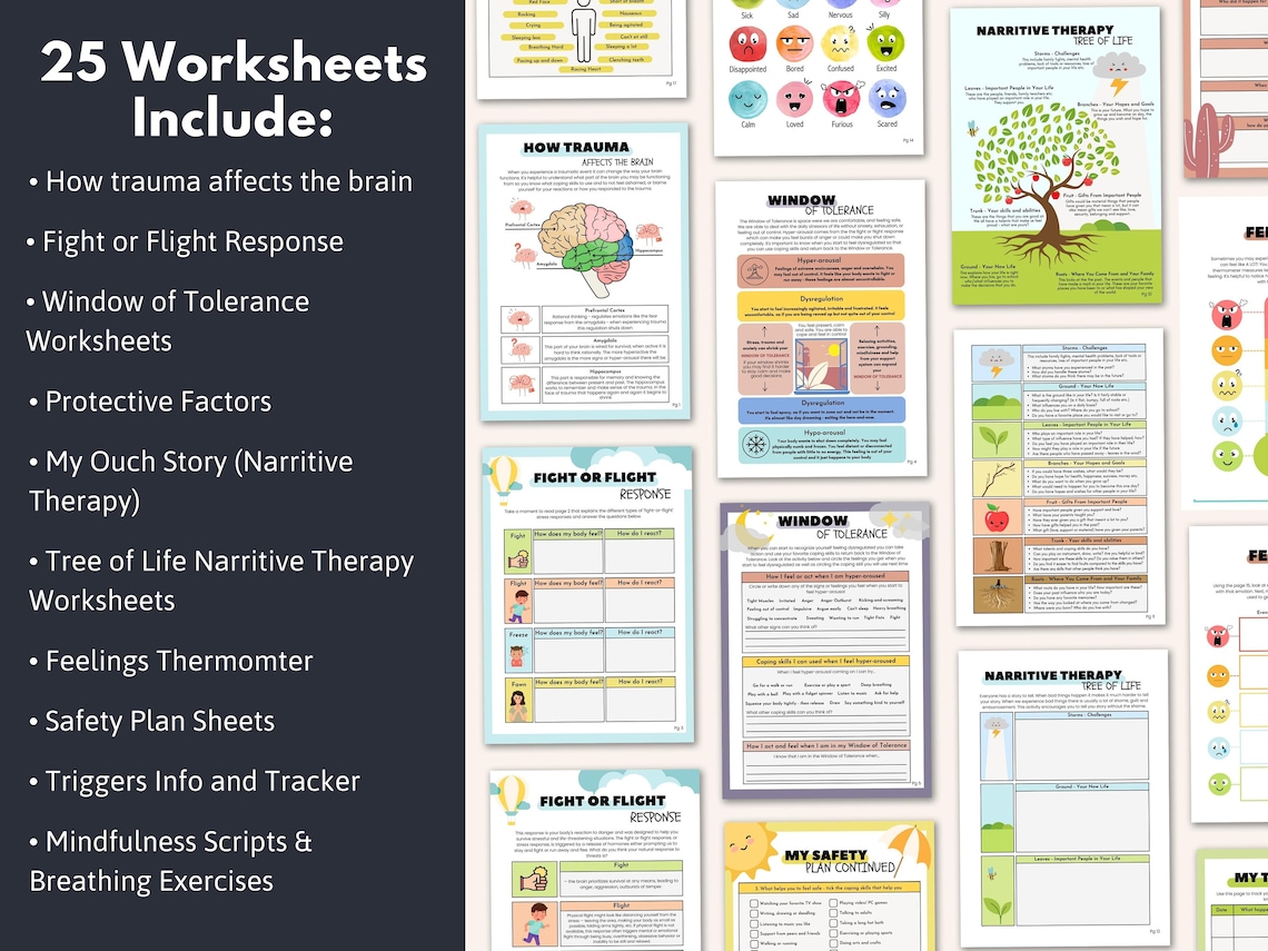 Trauma Therapy Worksheets for Kids PTSD Anxiety Relief - Etsy