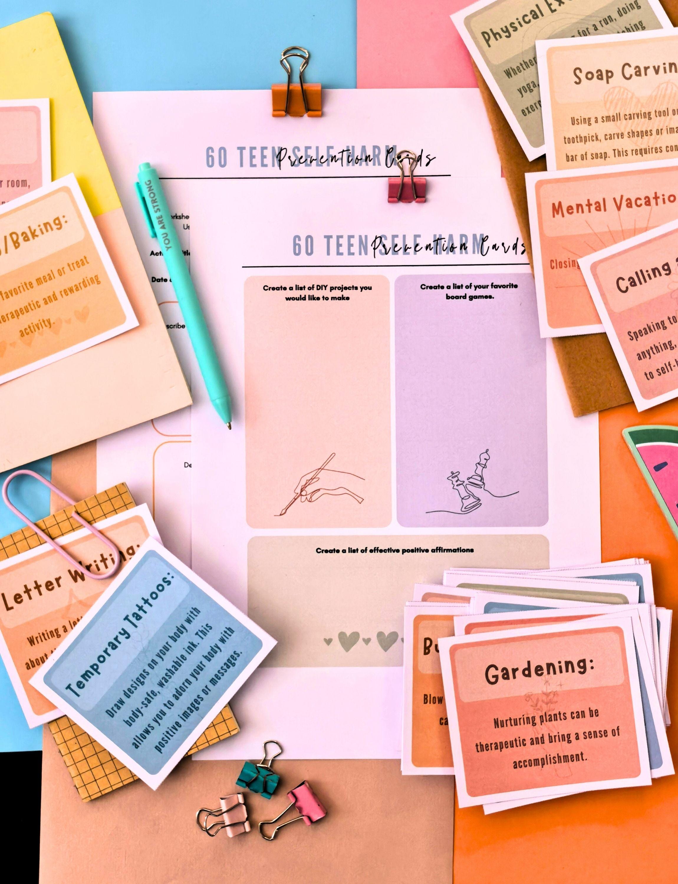 Self-harm Coping Skill Cards for Teens - Depression and Anxiety Support ...