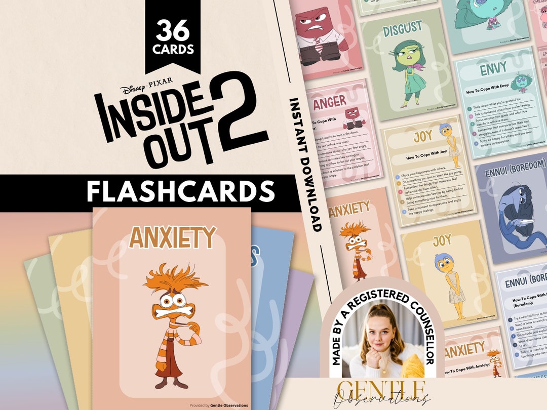 Inside Out 2 Coping Skill Therapy Flashcards for Kids, Emotional ...