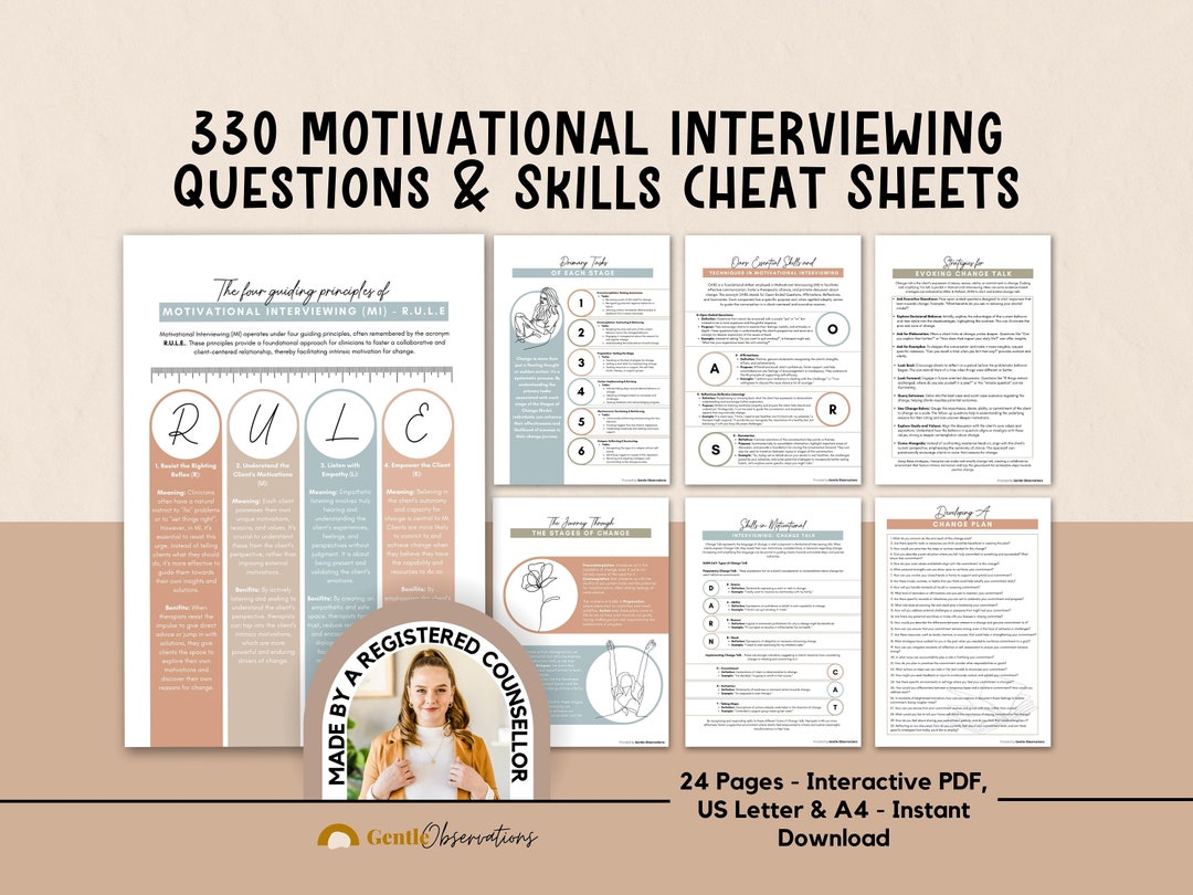 Motivational Interviewing Questions & Theory Cheat Sheets, Stages of ... Motivational Interviewing Questions & Theory Cheat Sheets, Stages of ...