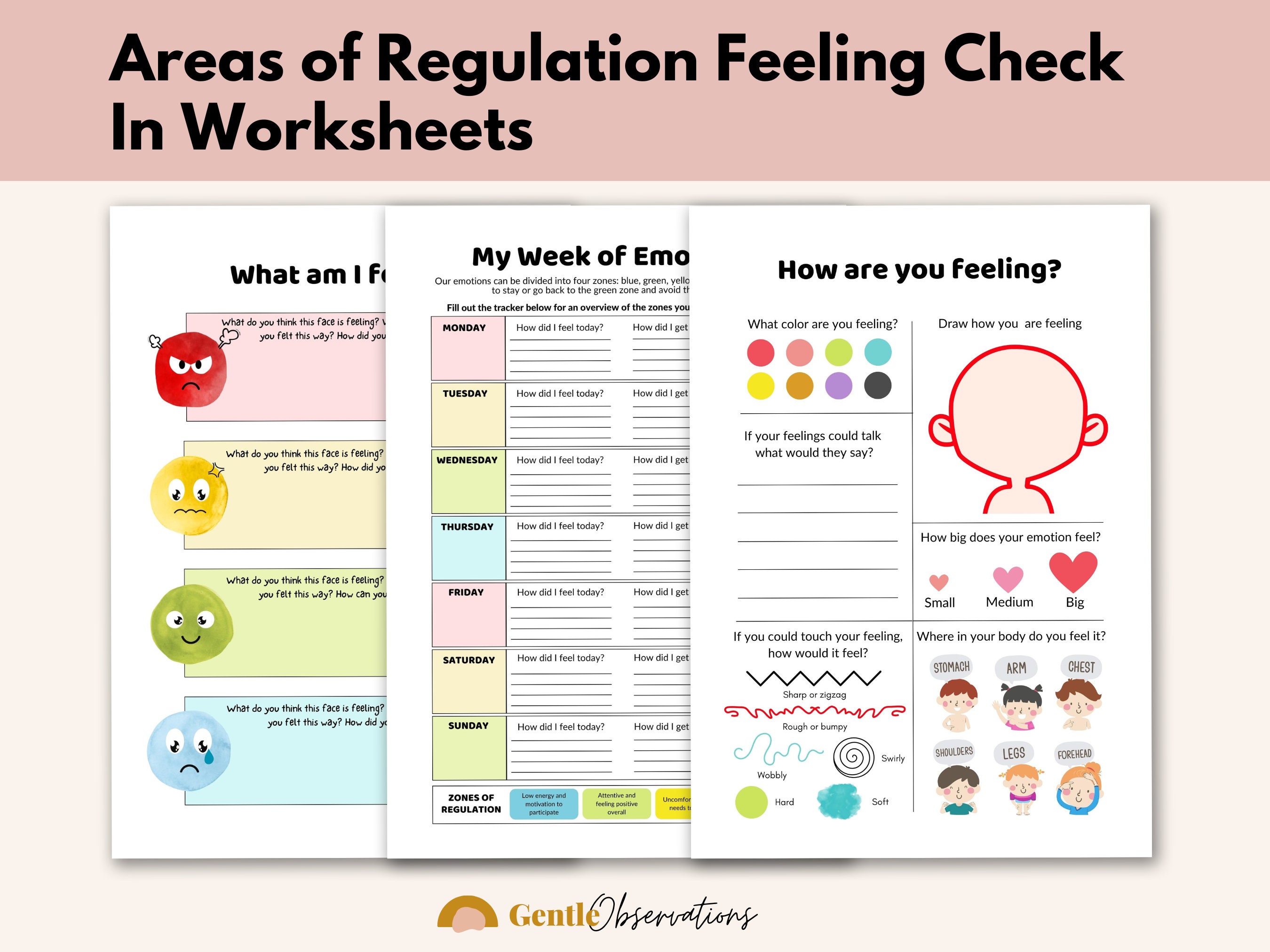 Zones of Self-regulation Feelings Worksheet Emotions Chart - Etsy