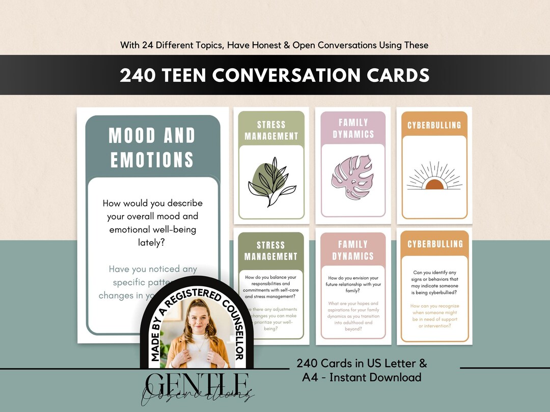 240 Teen Conversation Cards for Counseling Teens, Family Therapy, Teen ...