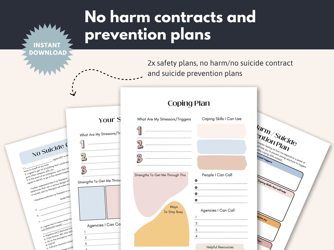 Crisis Safety Plan Counseling Worksheets PTSD Trauma - Etsy Australia