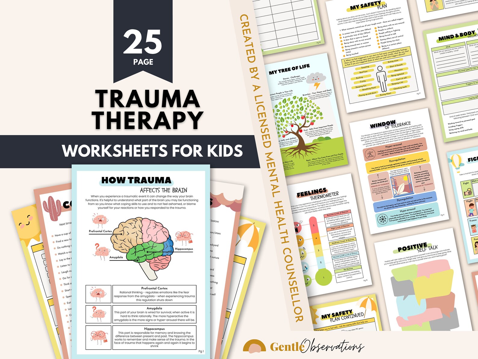 Trauma Therapy Worksheets for Kids PTSD Anxiety Relief - Etsy