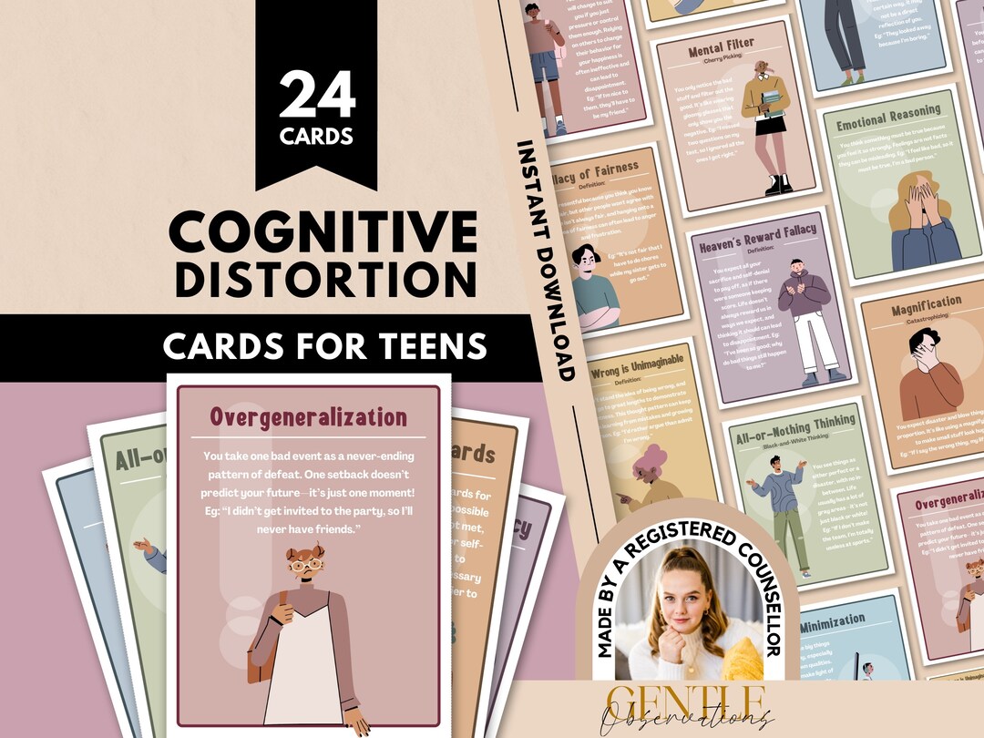 Cognitive Distortion Cards for Teens: CBT Cards, Cognitive Biases ...