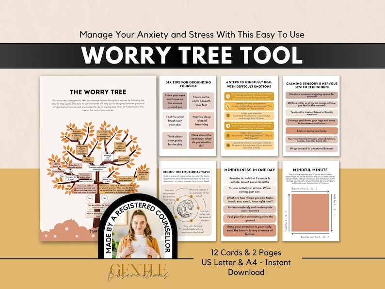 The Worry Tree Worksheets, GAD Anxiety Relief, Challenging Cognitive ...
