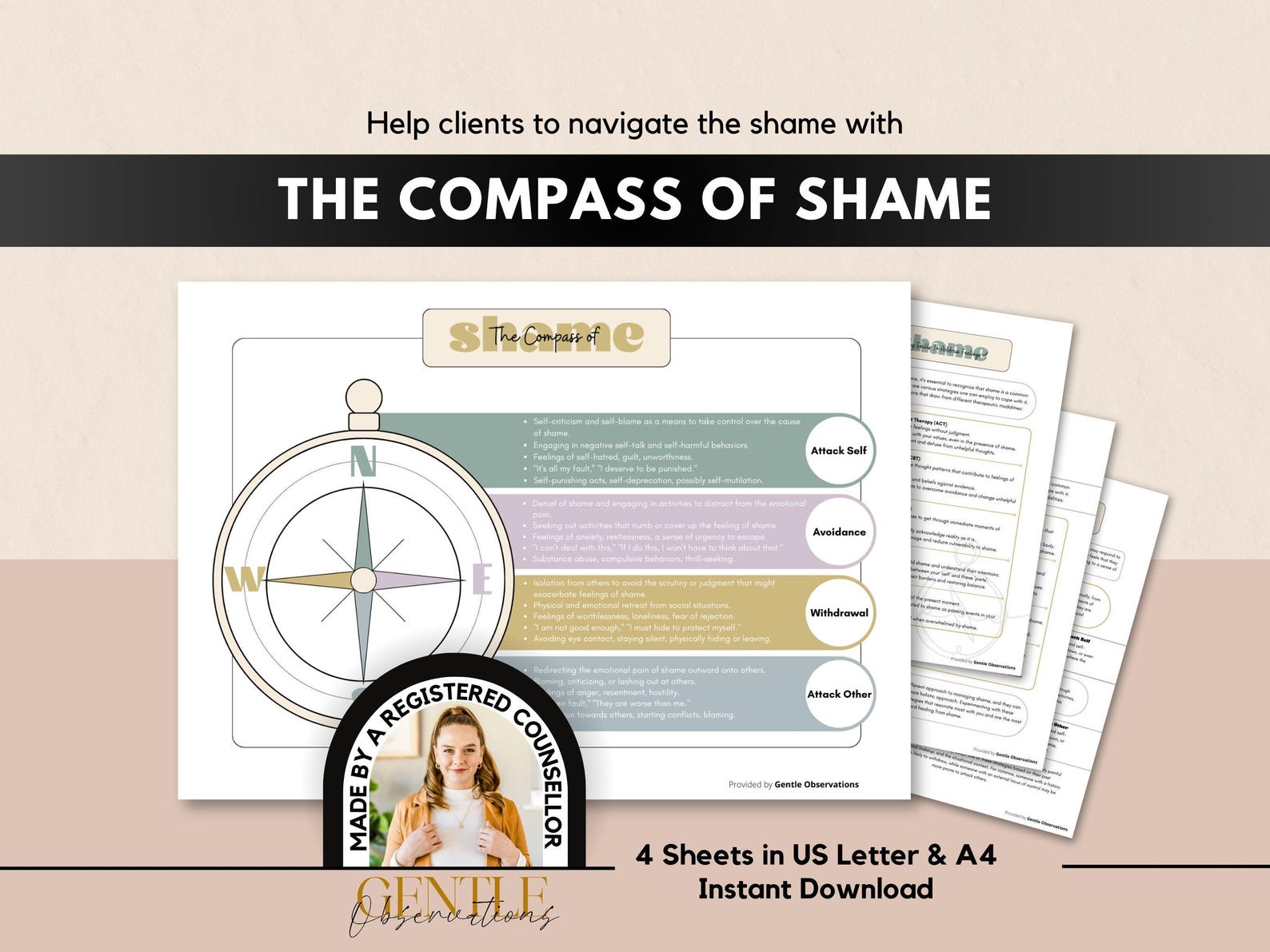 The Compass of Shame Psychoeducational Worksheets Plus 28 Coping Skill ...