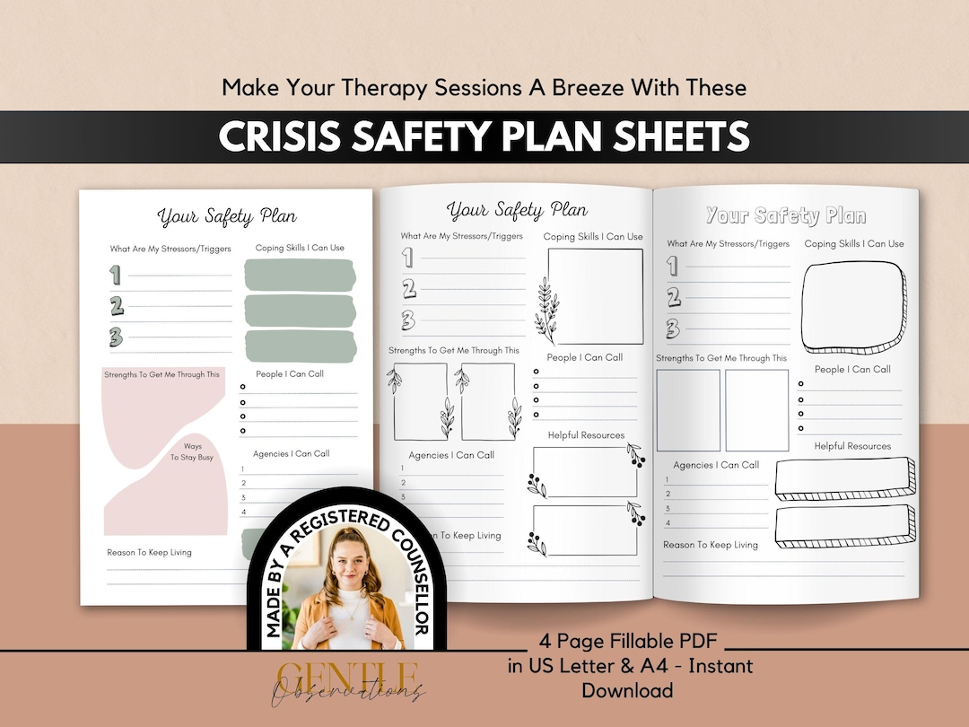 Crisis Safety Plan, Counselling Worksheet, Therapy Aid, Psychology Tool ...
