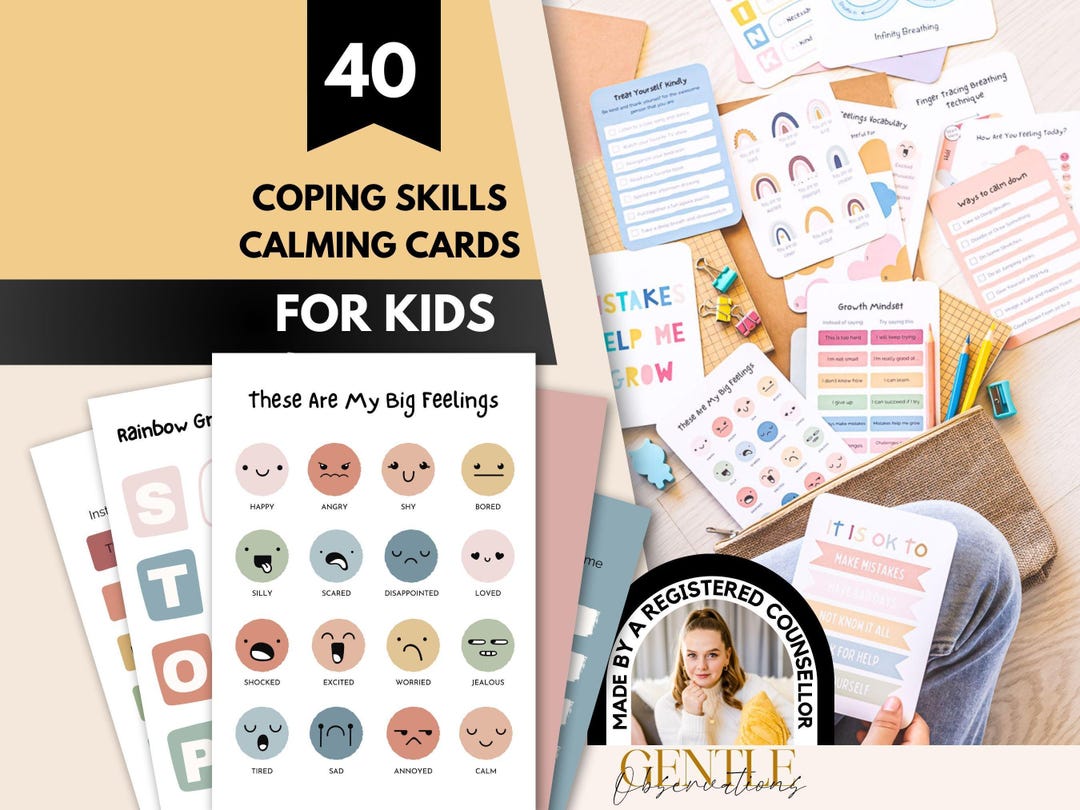 Kids Calm Down Coping Skills Grounding Technique Cards, School ...