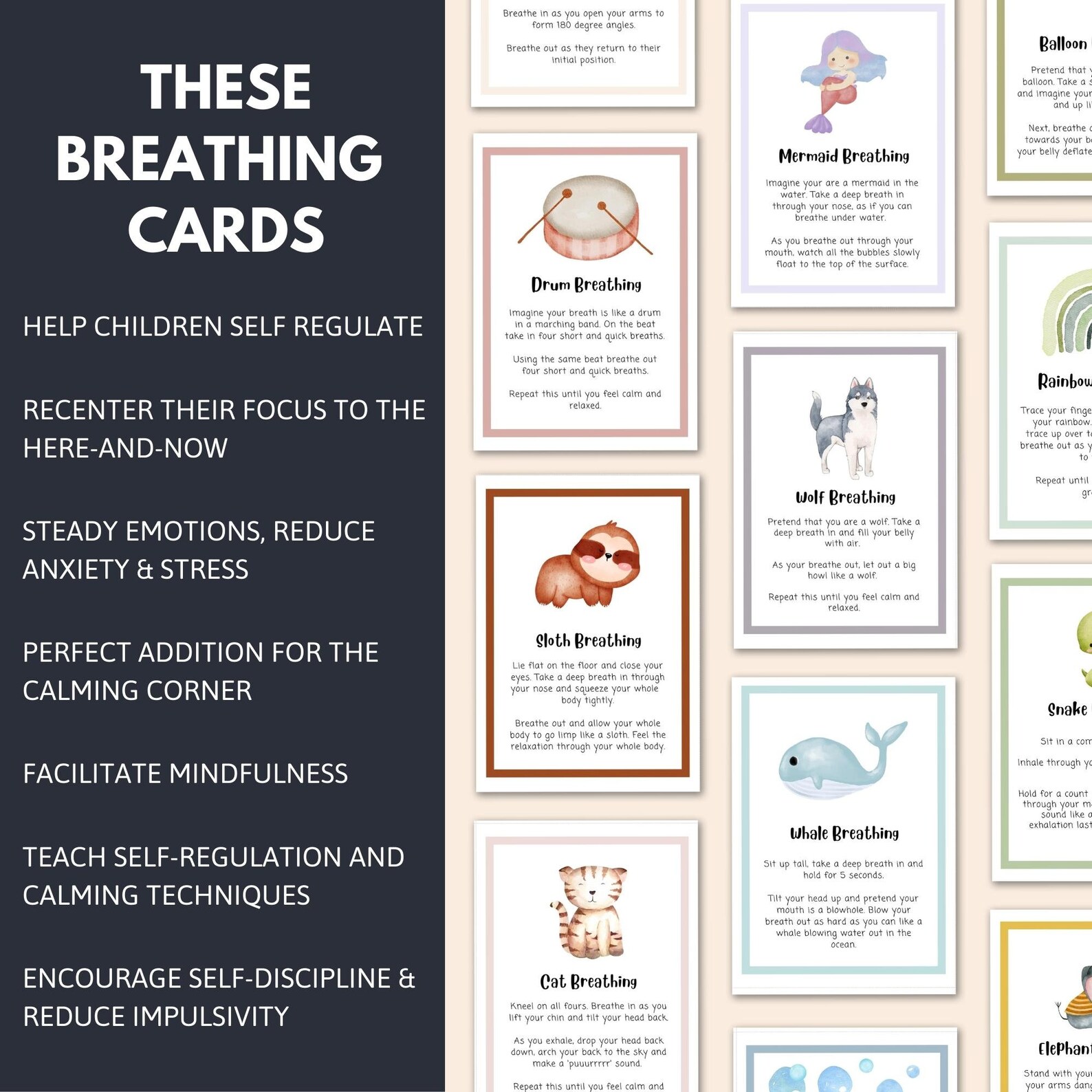 Scripted Mindfulness Breathing Cards for Kids Anxiety Relief - Etsy