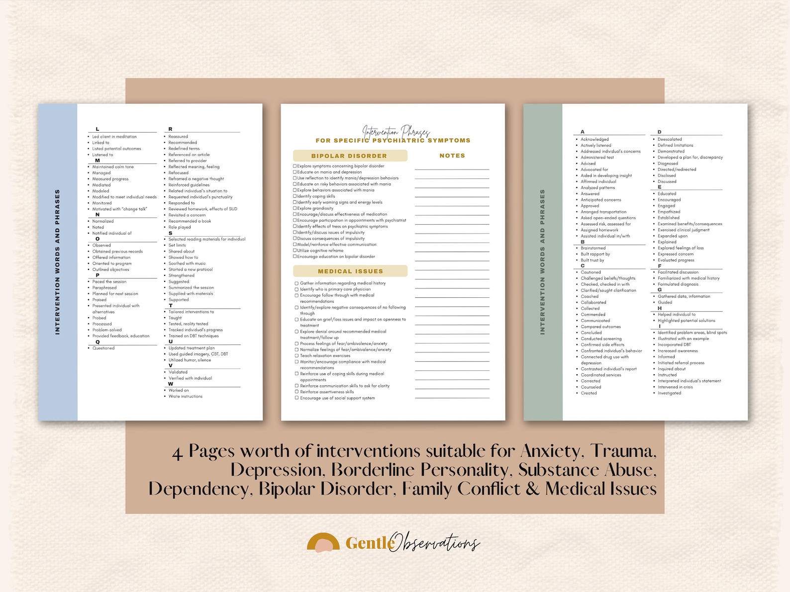 Therapy Interventions List, Clinical Words & Phrases (PDF) - Etsy