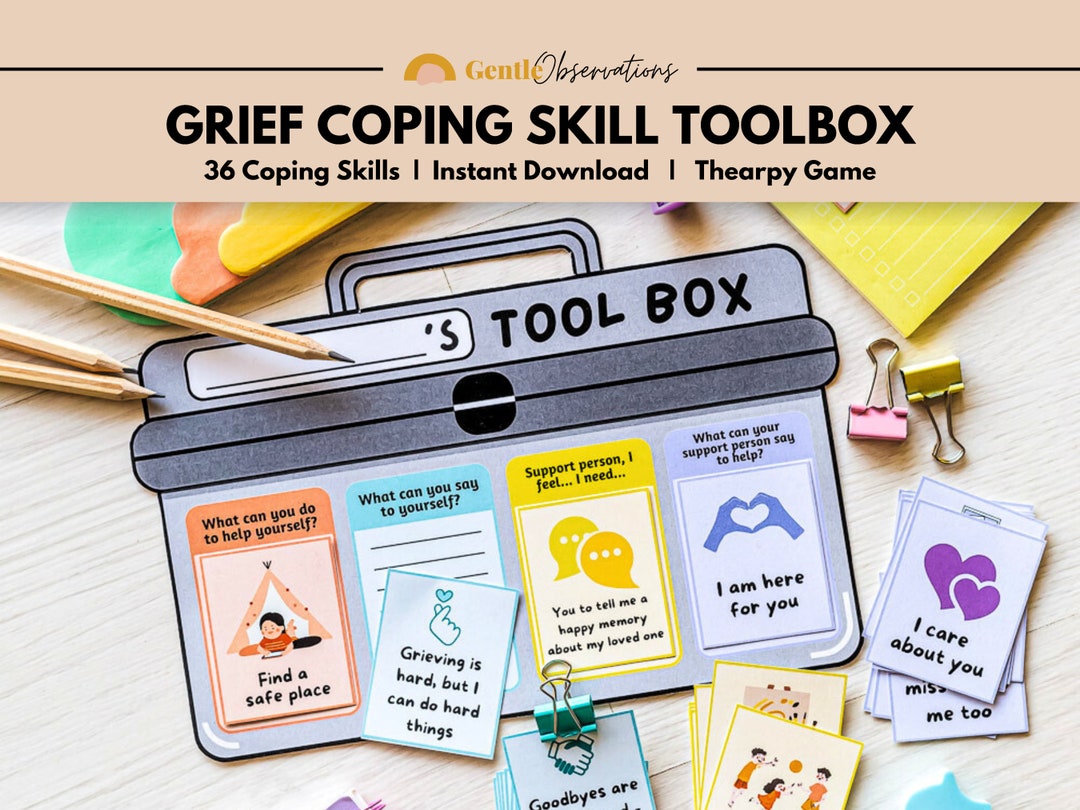 Grief and Loss Toolbox for Kids Grief Coping Skill Cards, Grief Prompts, Grief Affirmations ...