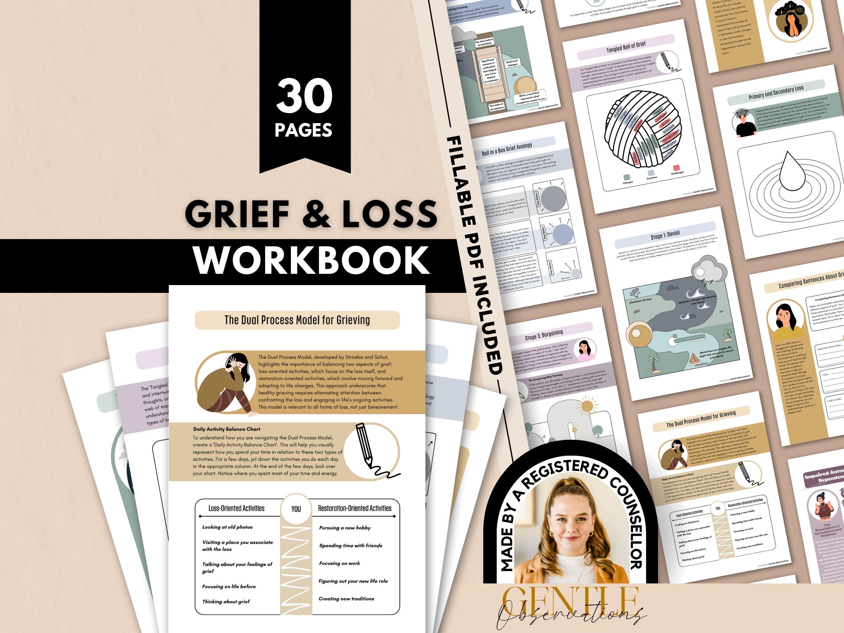 Grief Workbook for Teens & Adults, Stages of Grief Worksheets, Primary ...