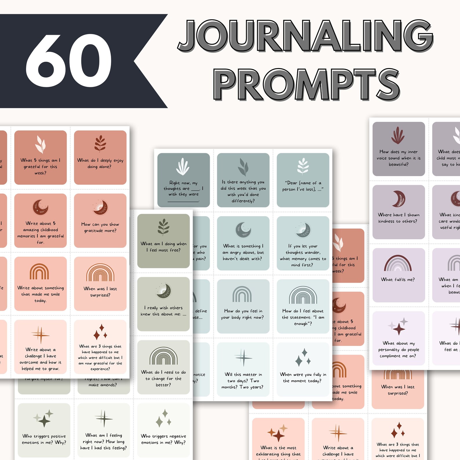 Journaling Prompts 60 Reflection Cards Anxiety Coping Cards - Etsy