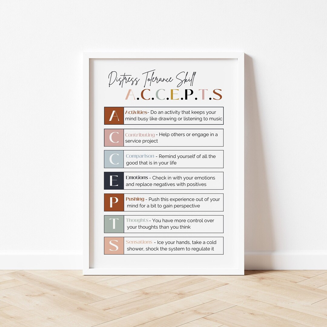 Coping Skill DBT ACCEPTS Poster, Mindfulness Activity, Distress ...