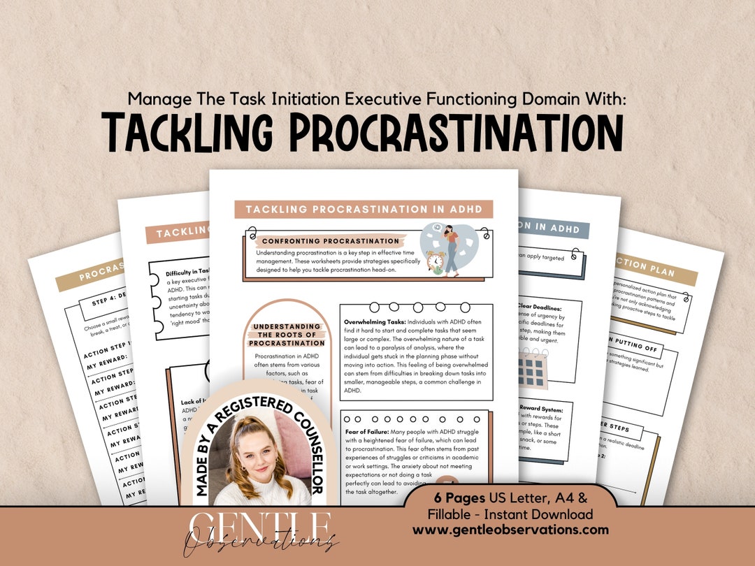 Managing Procrastination for Teens & Adults: ADHD Worksheets, Executive ...