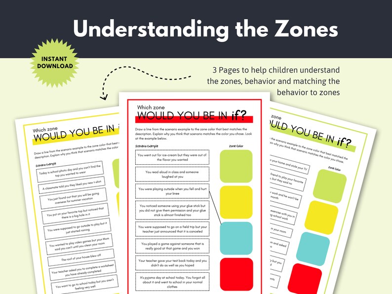 Zones of Self Regulation Worksheets School Counselor - Etsy Australia