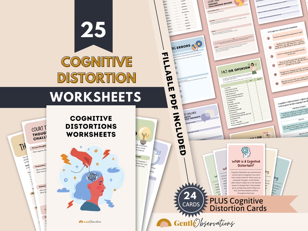 Cognitive Distortion Worksheets, Thinking Errors Flashcards, Unhelpful ...