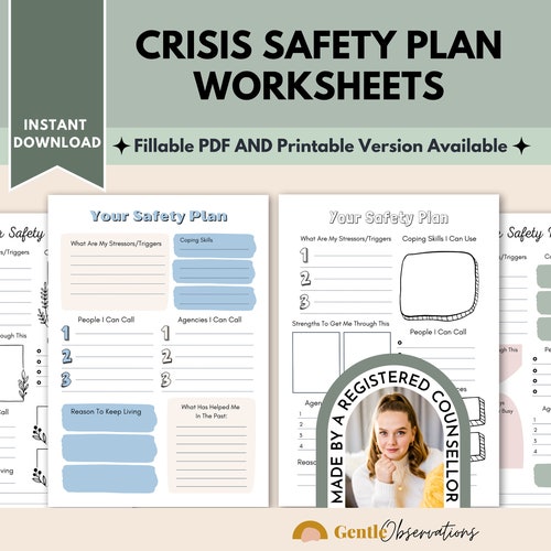 Crisis Safety Plan Counselling Worksheet Therapy Aid - Etsy