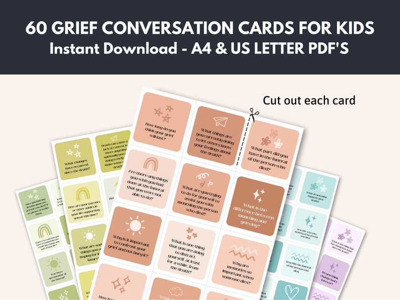 Grief Conversation Cards for Kids and Teens, Grief Question Cards ...